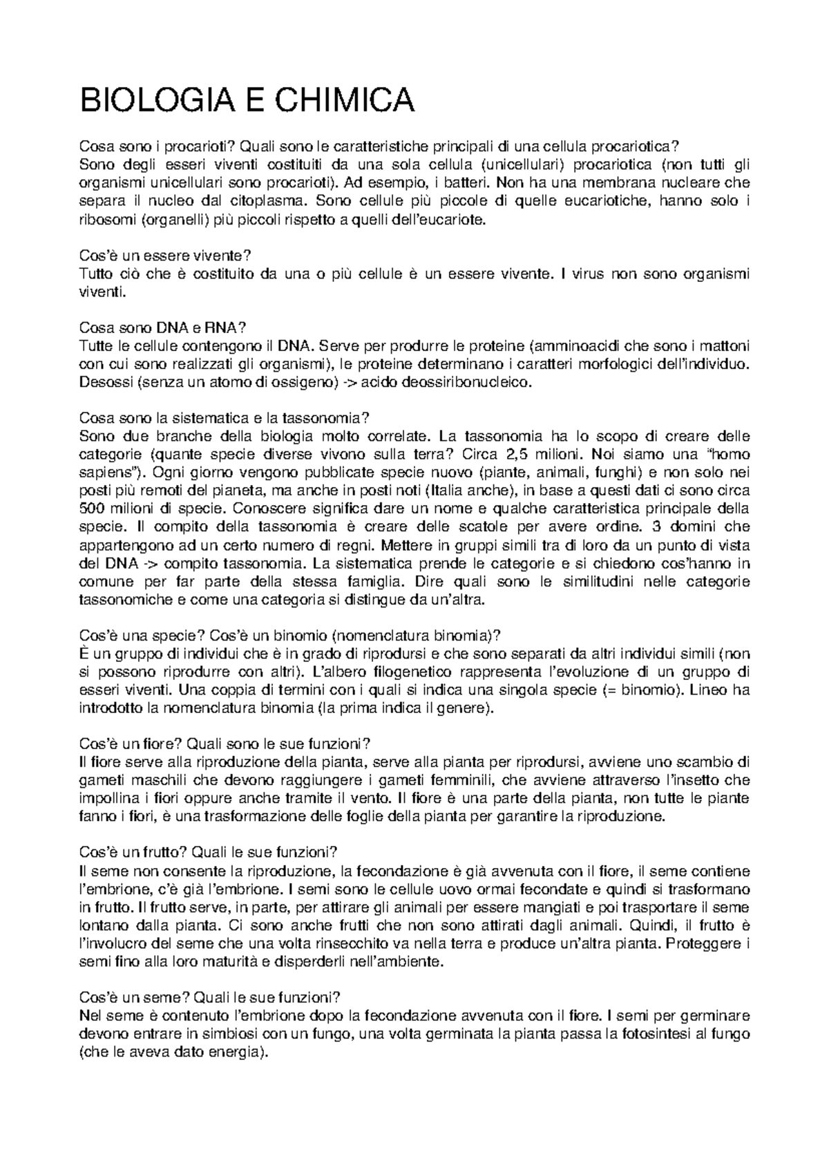 BIO 101 - Appunti su Procarioti e Struttura Cellulare - Studocu