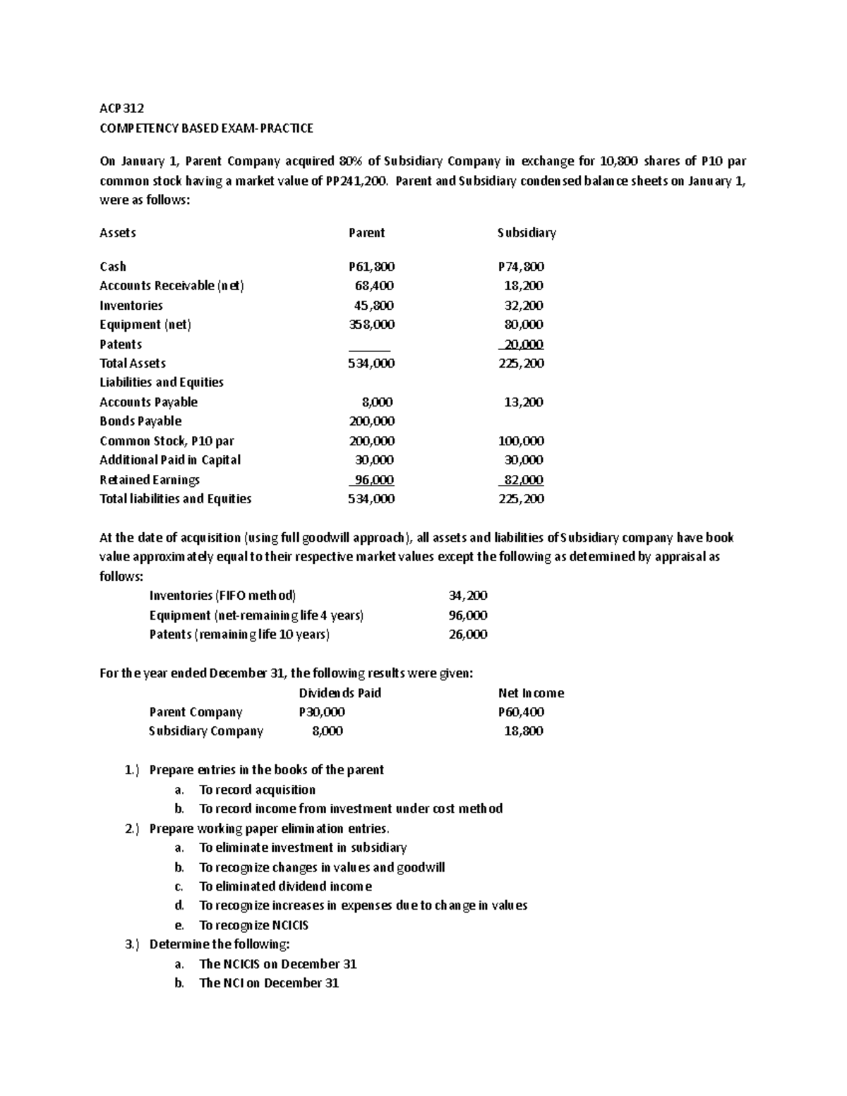 Competency Based Exam Practice SY 2019-2020: Consolidated Accounting ...