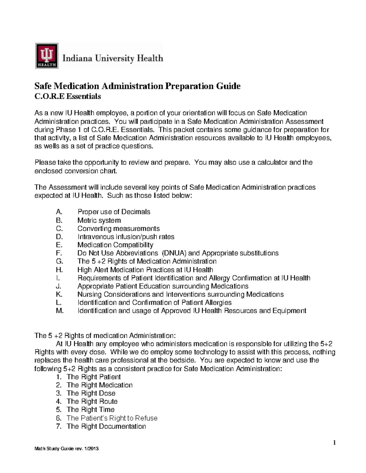 Med Math Practice 2 - ####### 1 Safe Medication Administration ...