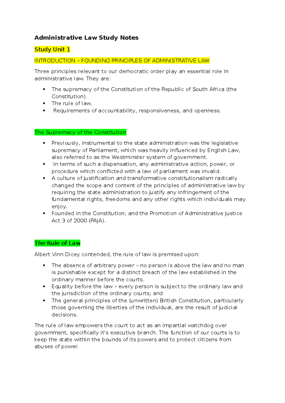 Administrative Law Study Notes: Principles, Accountability & PAJA ...