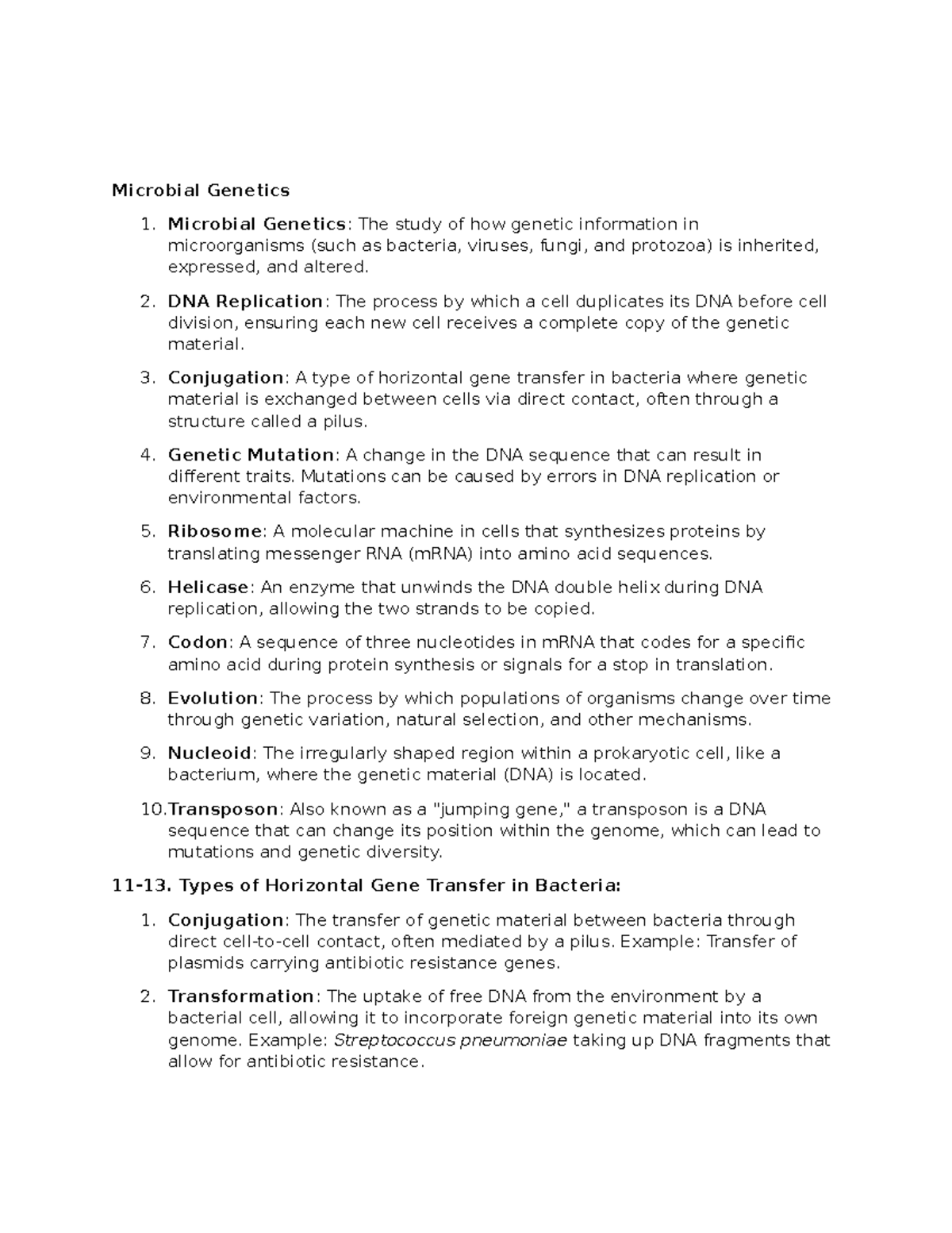 Microbial Genetics notes - Microbial Genetics 1. Microbial Genetics ...