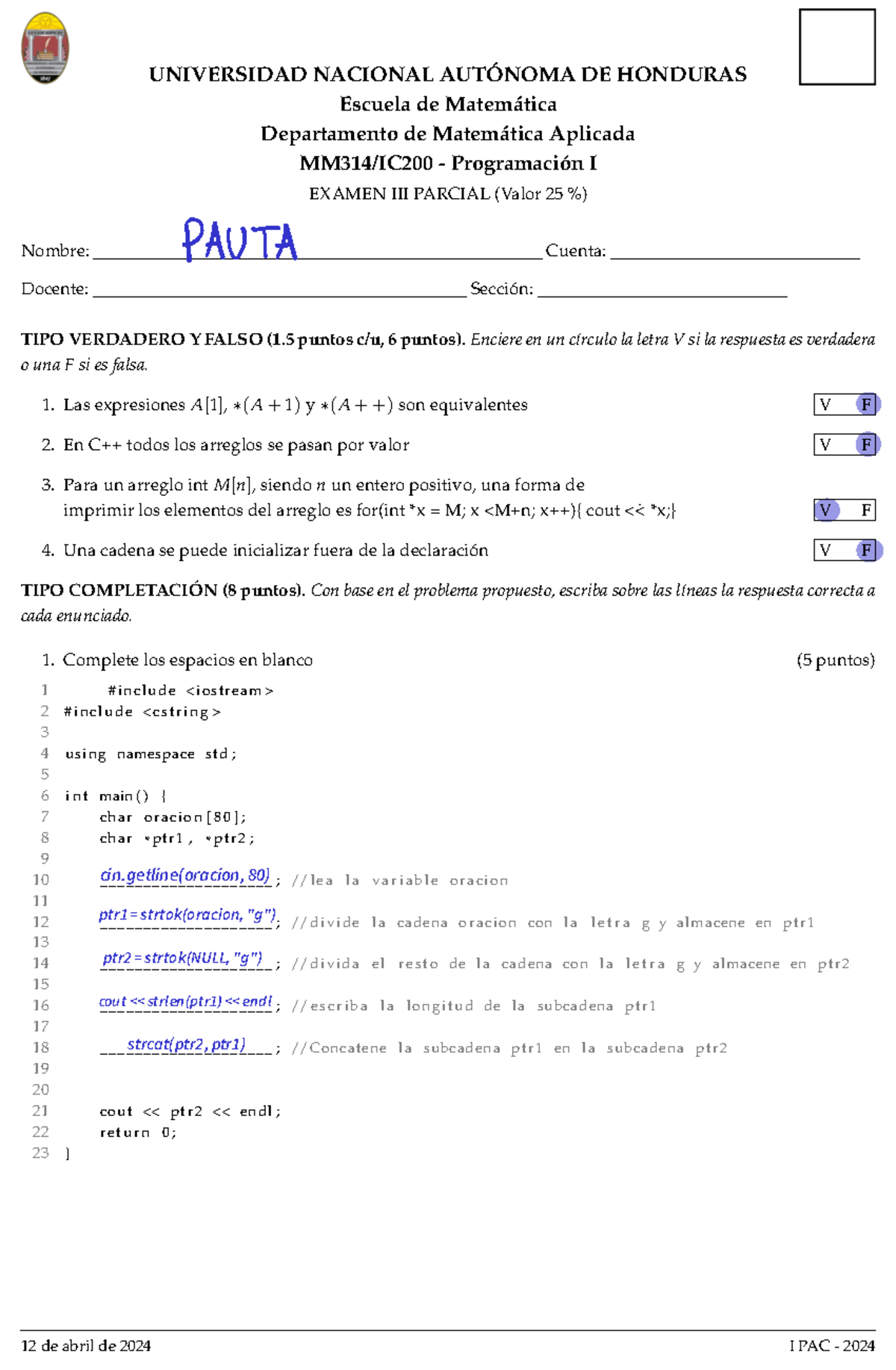 Examen III Programación I IPAC2024 - Pautas y Ejercicios - Studocu