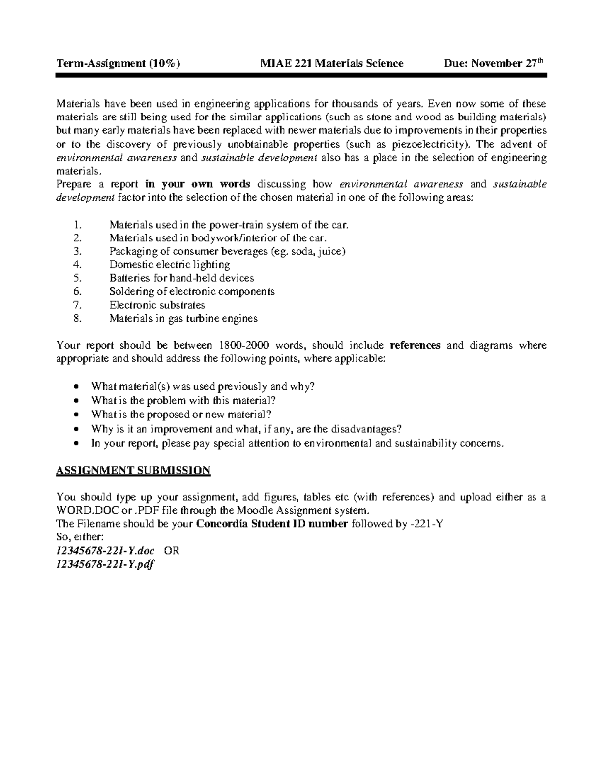 MIAE221 Term Assignment: Materials Selection & Sustainability Issues ...