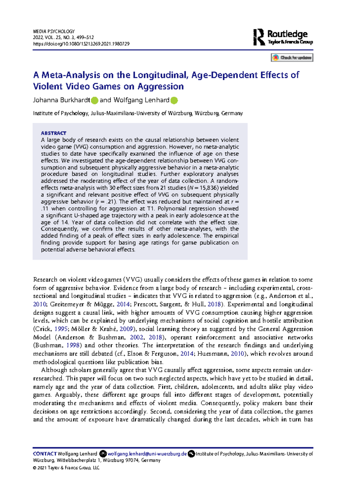 Meta-Analysis of Age-Dependent VVG Effects on Aggression: Insights and ...