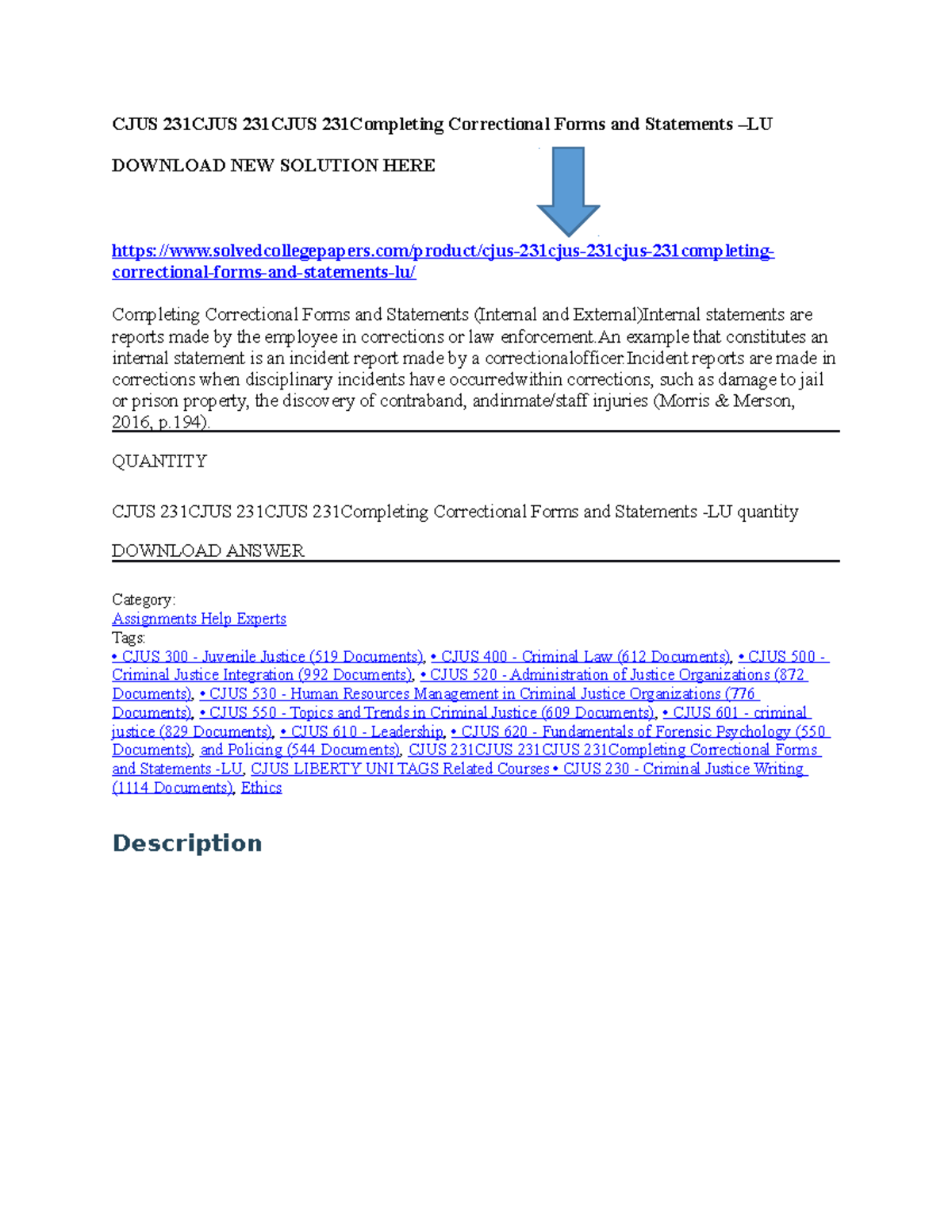 CJUS 231 Completing Correctional Forms and Statements - LU - Studocu