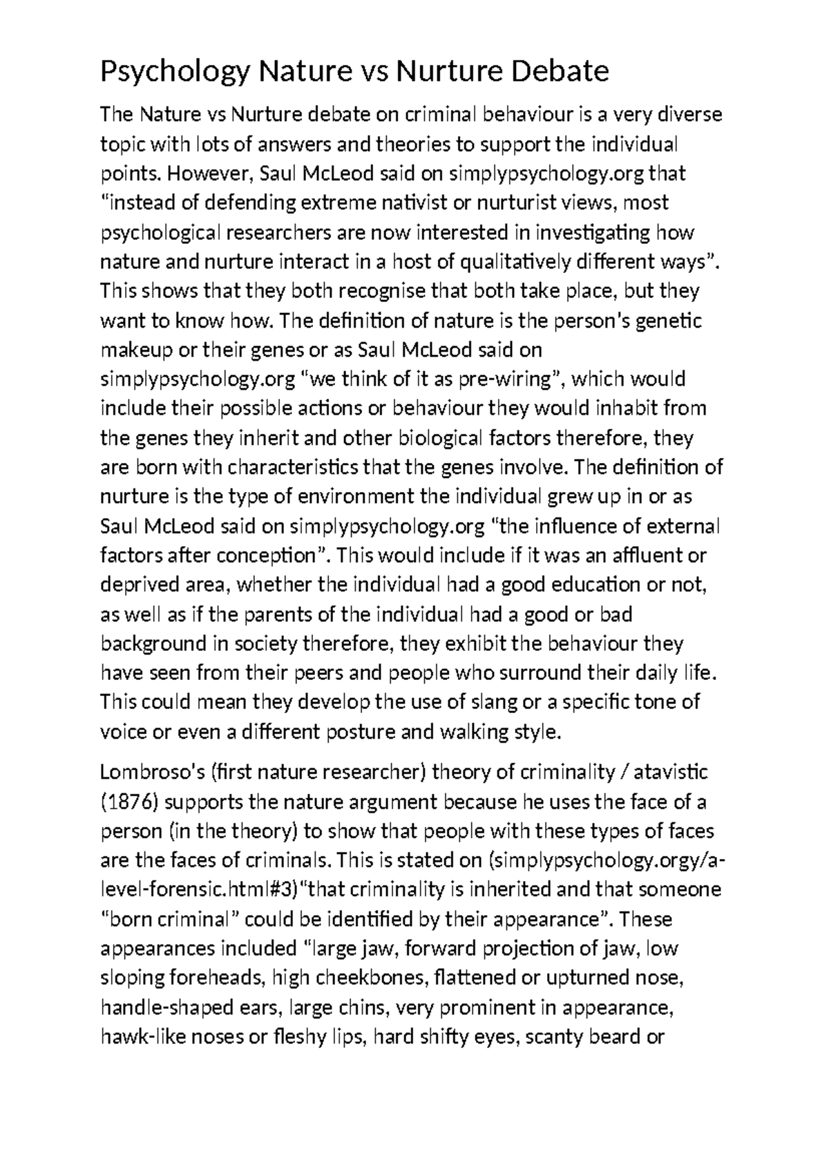 Psychology Bridging Task- Nature vs Nurture - The Nature vs Nurture ...