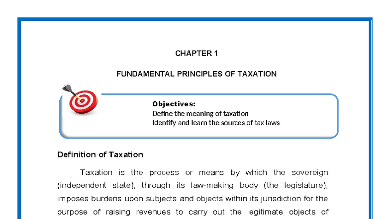 CHAPTER 1: FUNDAMENTAL PRINCIPLES OF TAXATION (IT 101) - Studocu