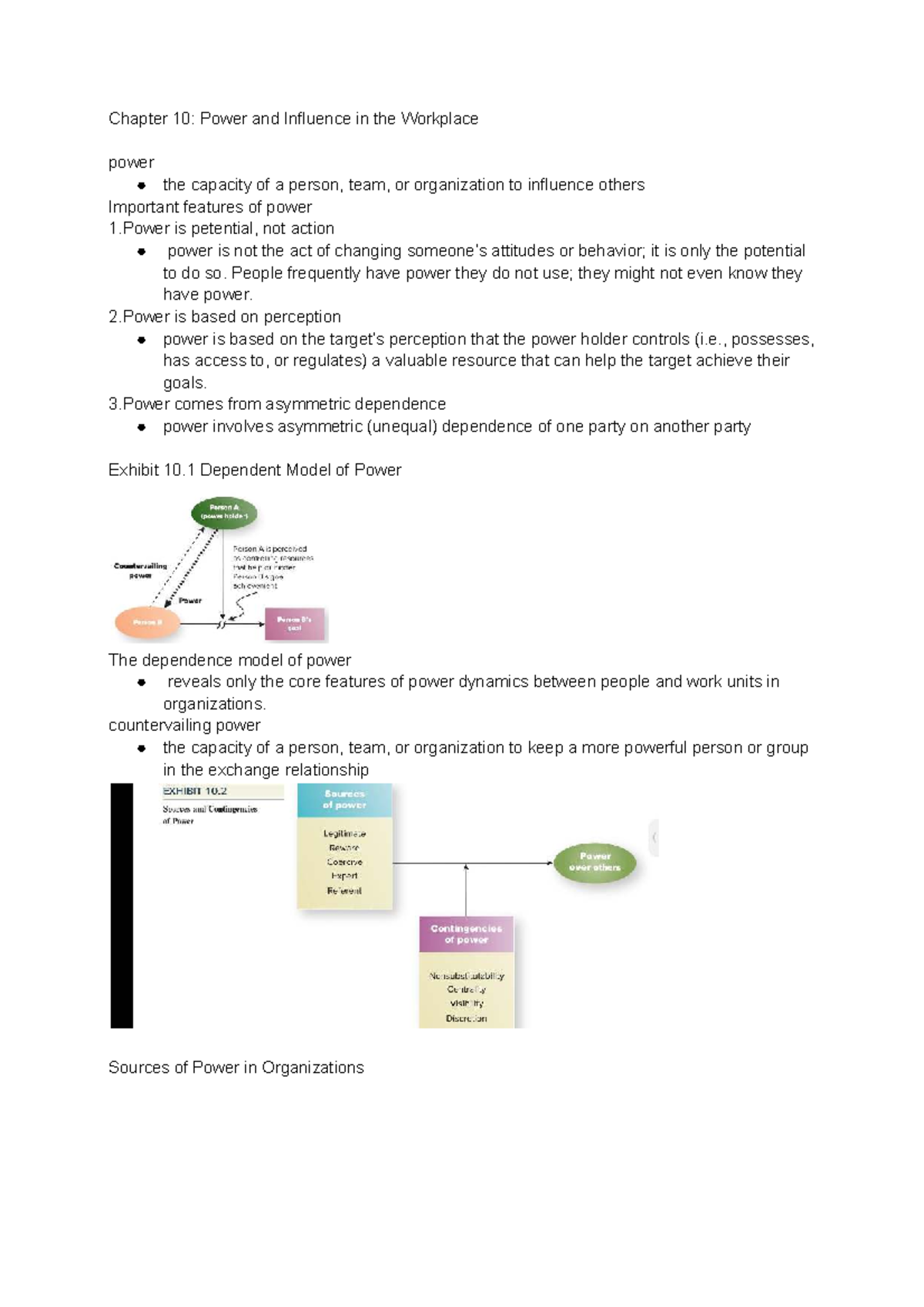 Chapter 10: Power & Influence in the Workplace - Key Concepts Explained - Studocu