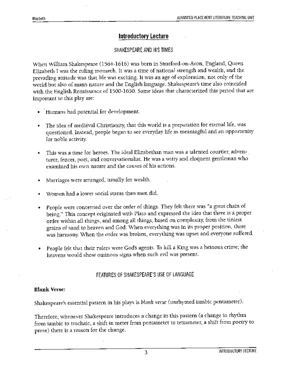 Macbeth Lecture Notes: AP Literature Teaching Unit - Studocu