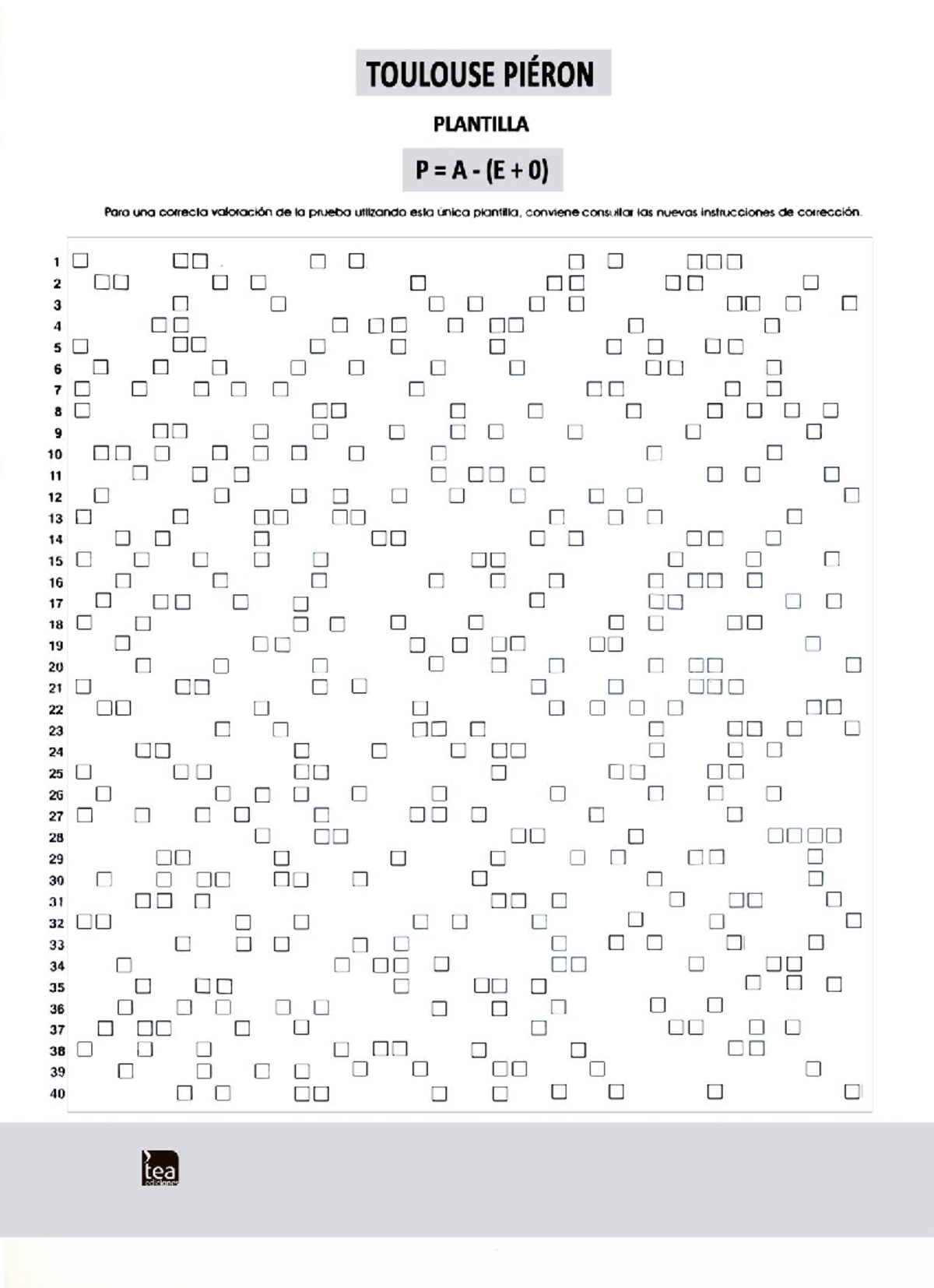 Plantilla - MNual - TOULOUSE PIÉRON PLANTILLA Para una correcta valoración de la pruebo ...