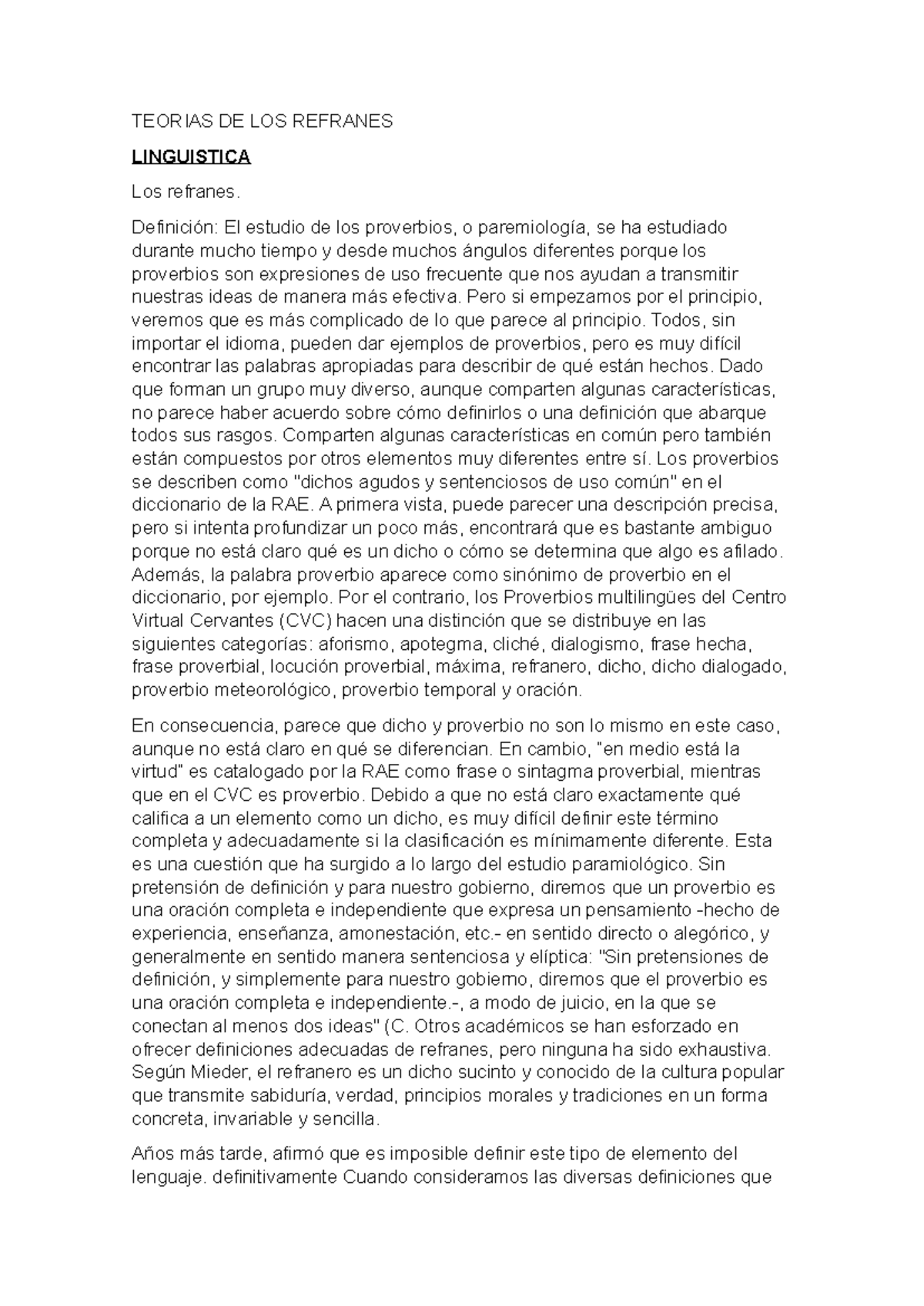 TEORÍA Y ANÁLISIS DE LOS REFRANES EN LENGUAJE Y CULTURA - Studocu