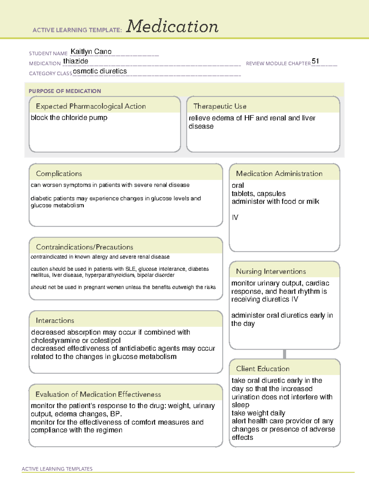 Thiazide Diuretics Active Learning Template: Review Module 51 - Studocu