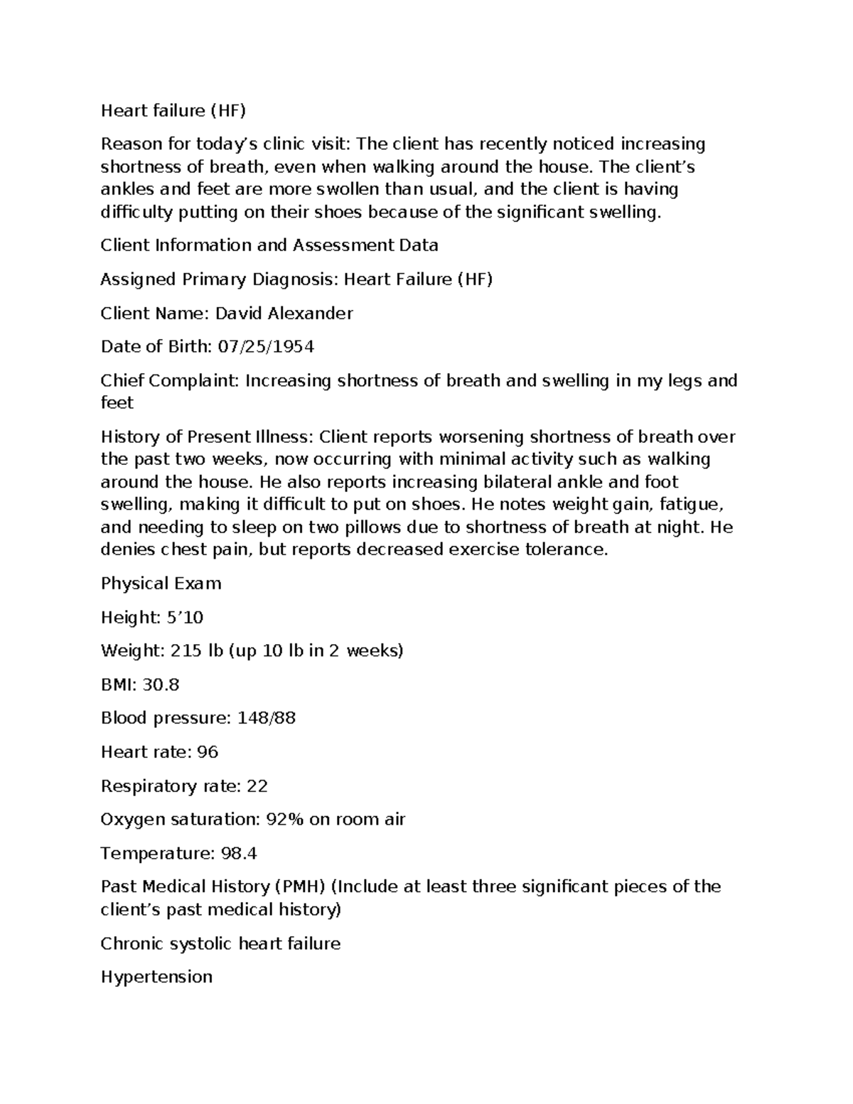 NR601 Week 2 Discussion: Heart Failure Assessment & Management - Studocu