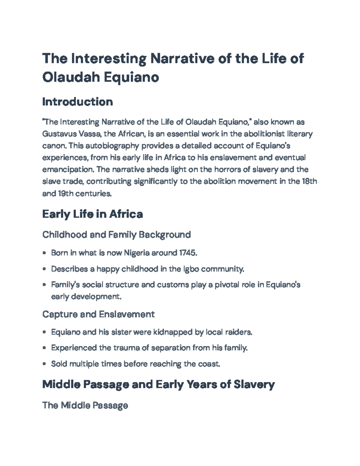 The Interesting Narrative of Olaudah Equiano: A Critical Analysis - Studocu