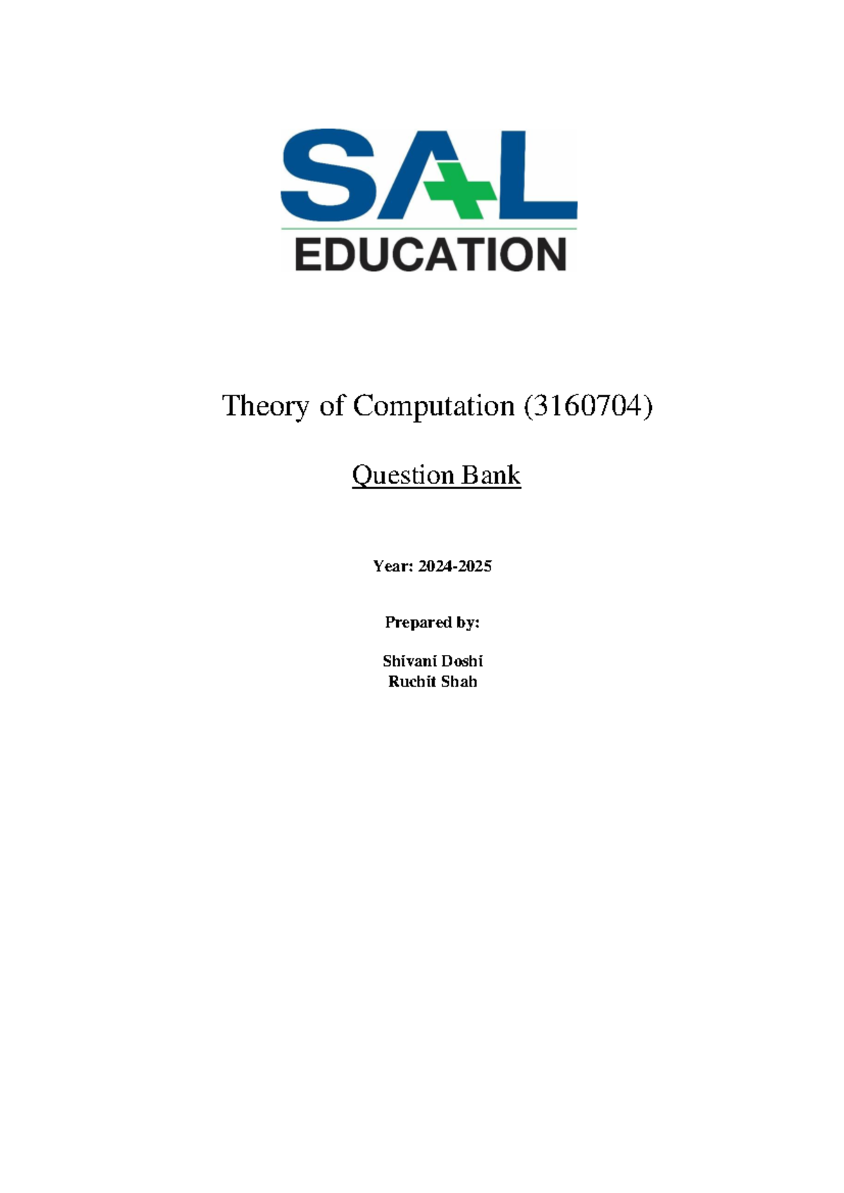 TOC (3160704) Question Bank for Theory of Computation - 2024-2025 - Studocu