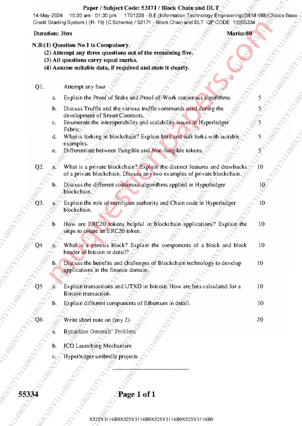 2024 May - PYQs for 53171 Block Chain and DLT Final Exam - Studocu