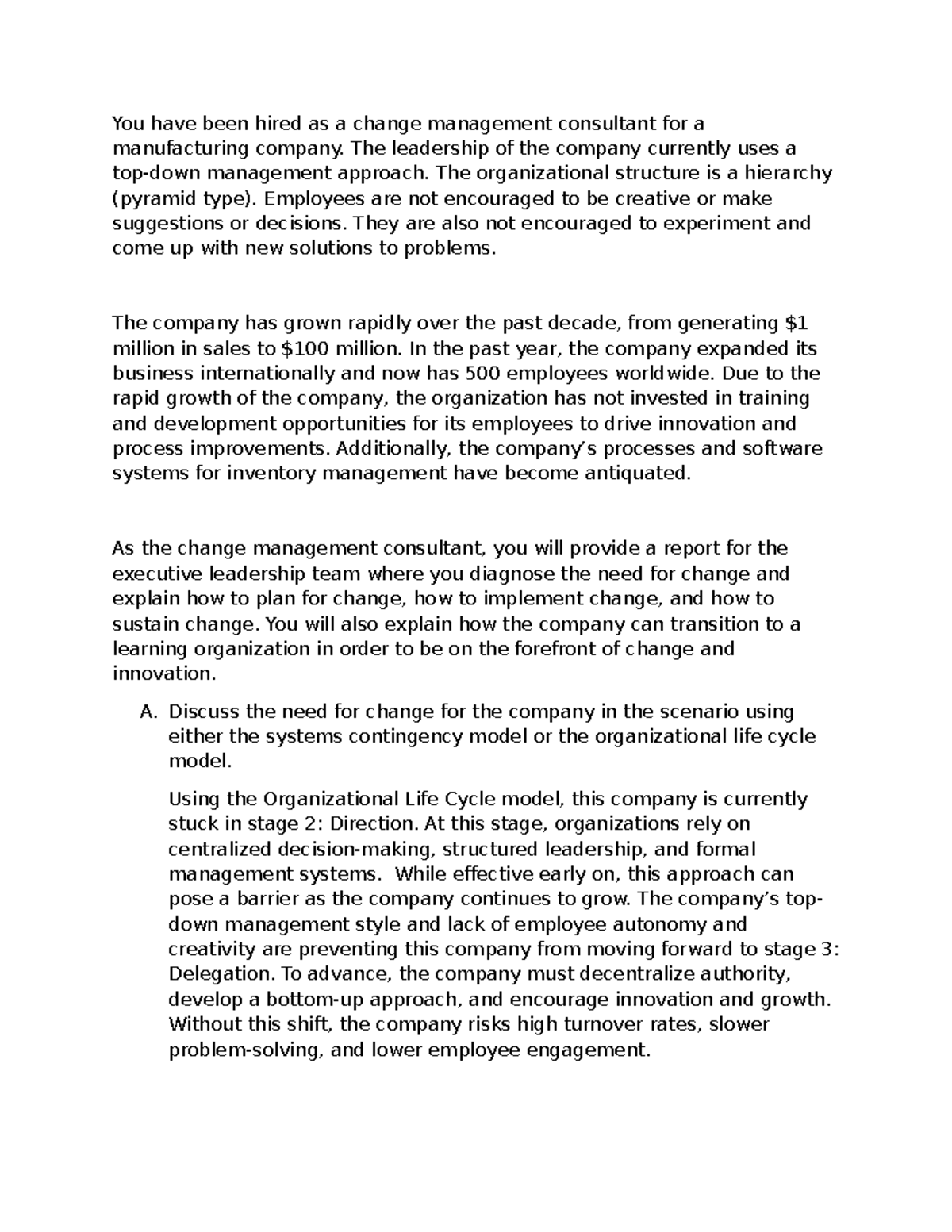 C721 Task 1: Change Management Strategies for a Learning Organization ...