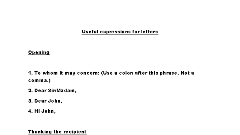 Useful Expressions for Letters and Emails (ENG 101) - Studocu