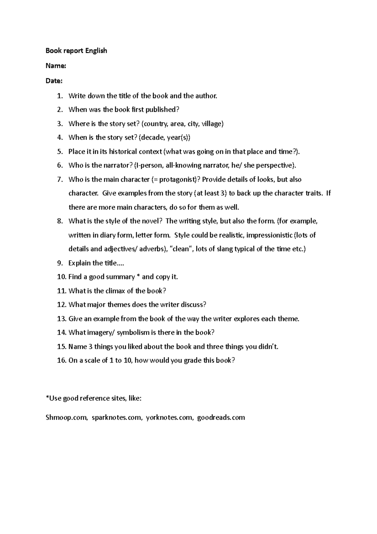 English Book Report Format: Detailed Guidelines for Analysis - Studeersnel