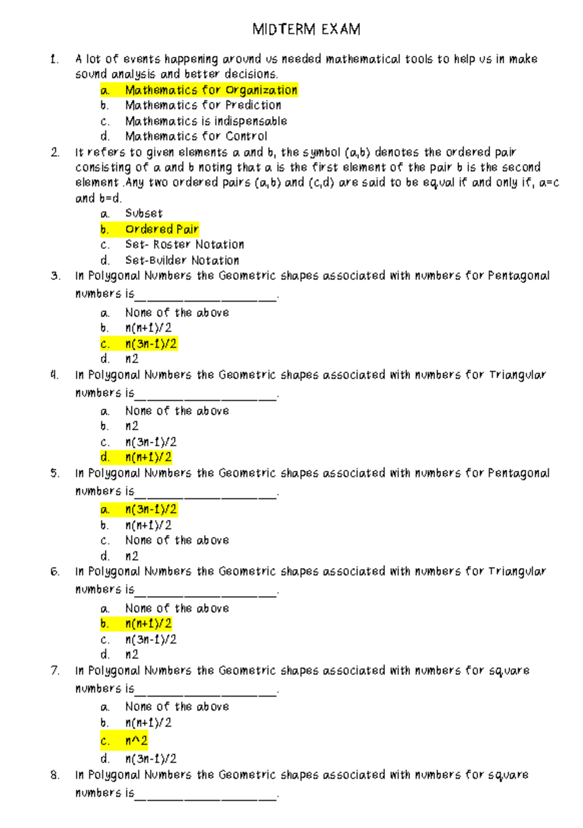 Midterm EXAM - Mathematics in the Modern World - MIDTERM EXAM A lot of ...