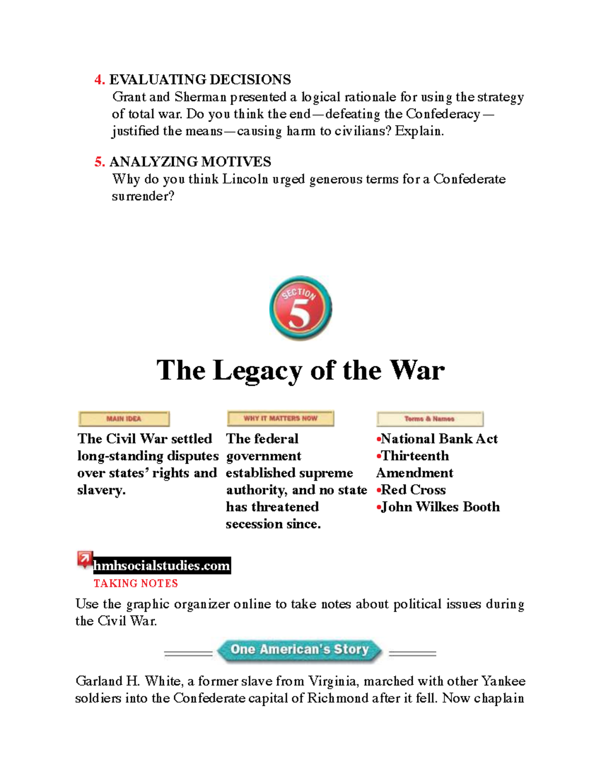 The Legacy of the Civil War: Political, Economic, and Social Changes ...