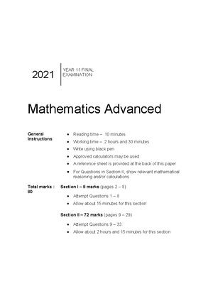 Year 11 preliminary advanced mathematics practice paper with solutions ...
