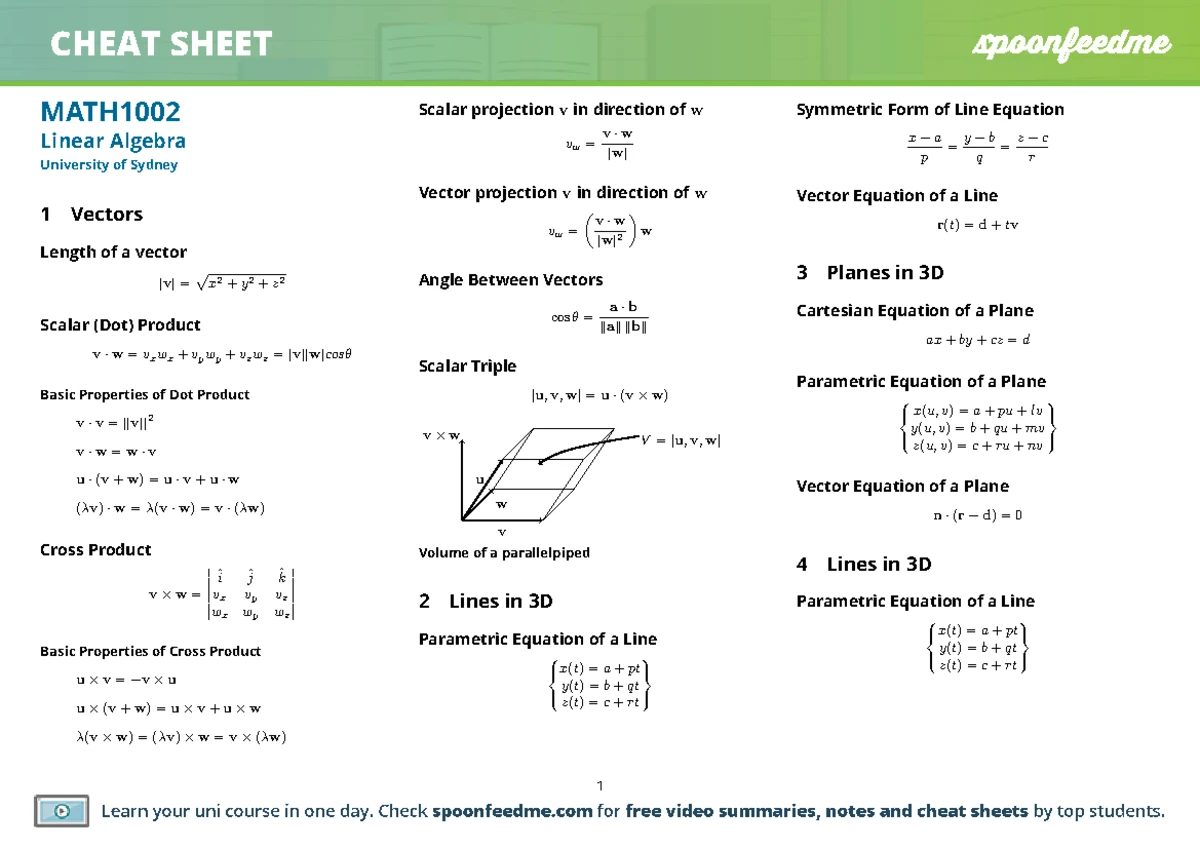 Linear Algebra 01 - s,djf - MATH1002 - Studocu