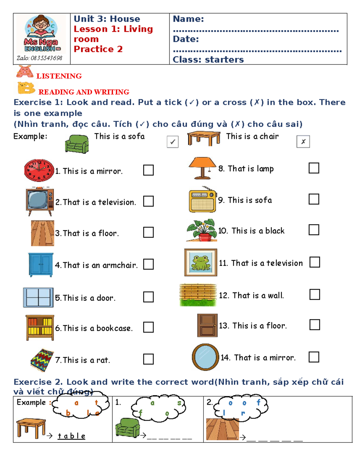 Unit 3: Home Living Room Practice 2 Exercises and Answers - Studocu
