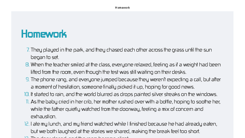 Homework 7: Creative Writing Exercises and Short Stories - Studocu