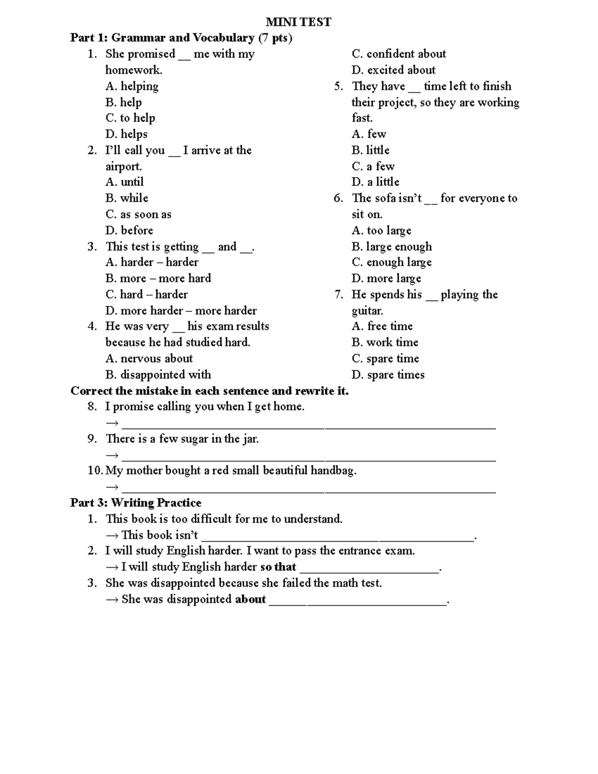 MINI TEST - Present perfect tense esl printable grammar test worksheet ...