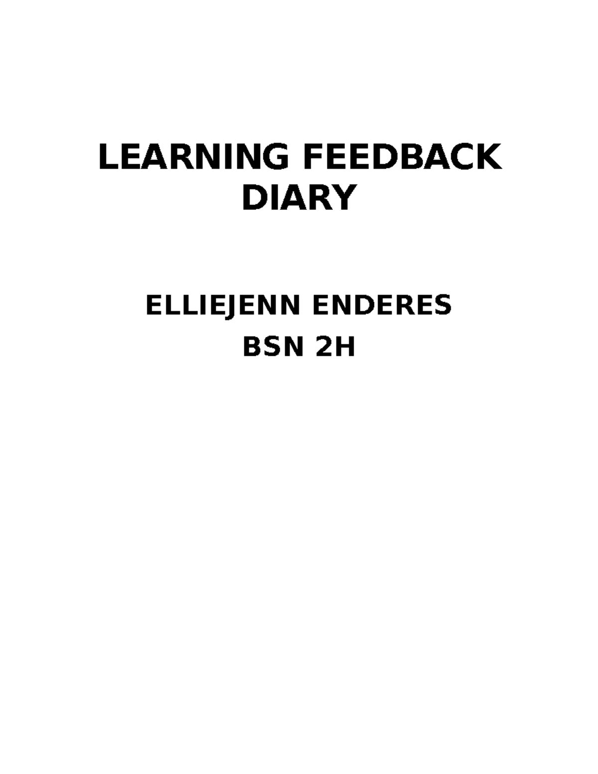 Learning- Feedback- Diary - maternal and child in nursing - LEARNING ...