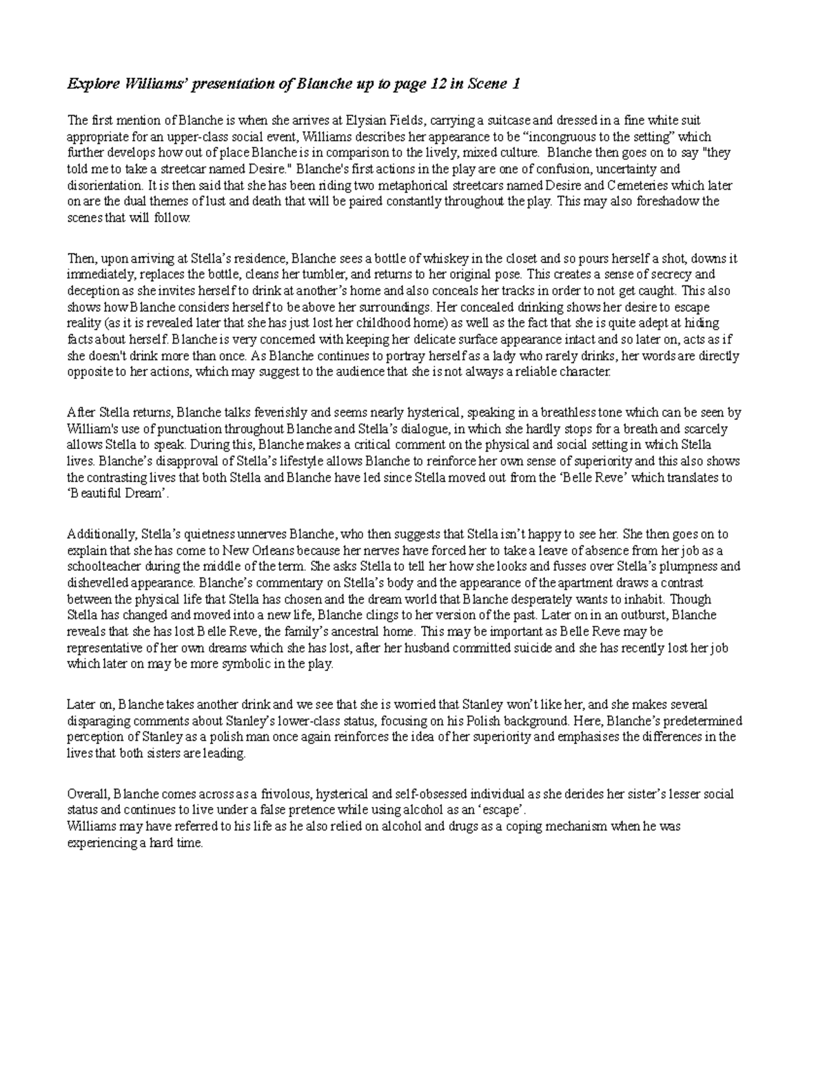 (ENG) Essay Analysis of Blanche's Character in A Streetcar Named Desire ...