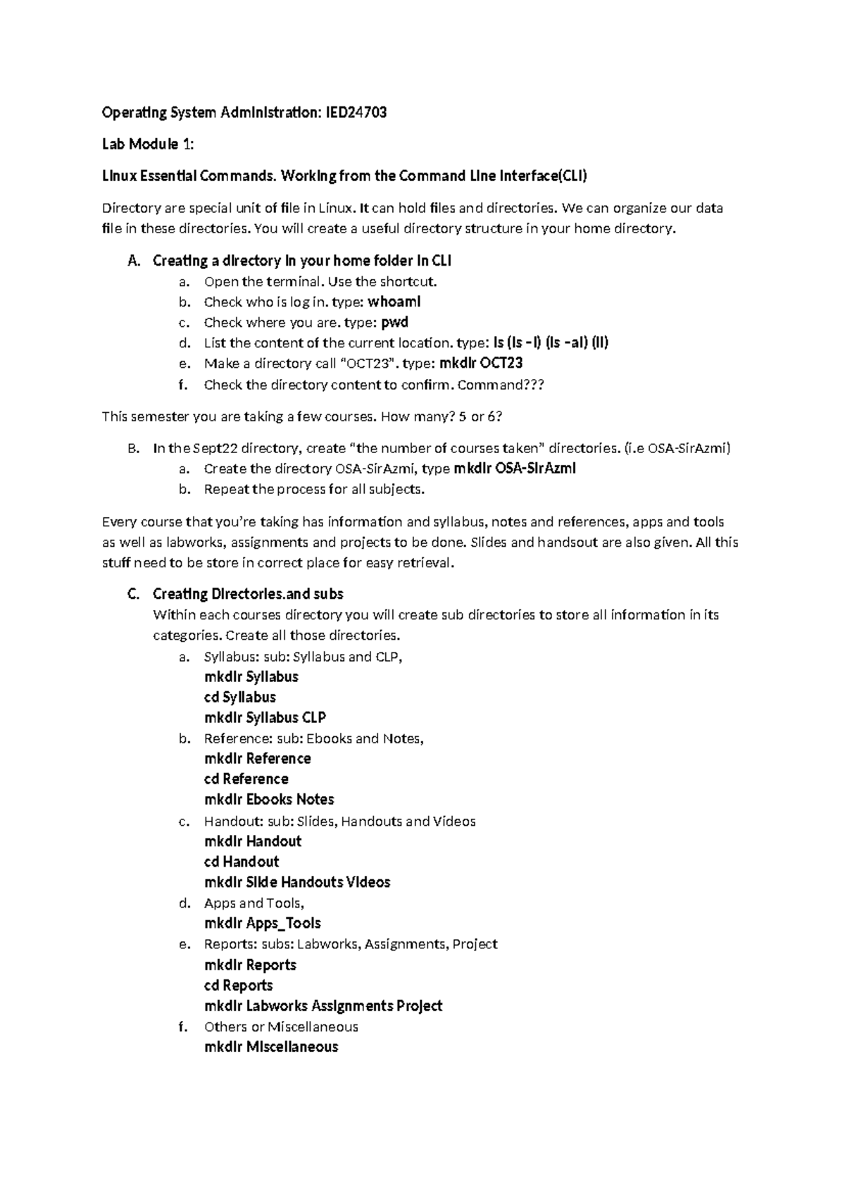 Oct23 - OSA IED24703 Lab 1: Mastering Linux CLI Commands - Studocu