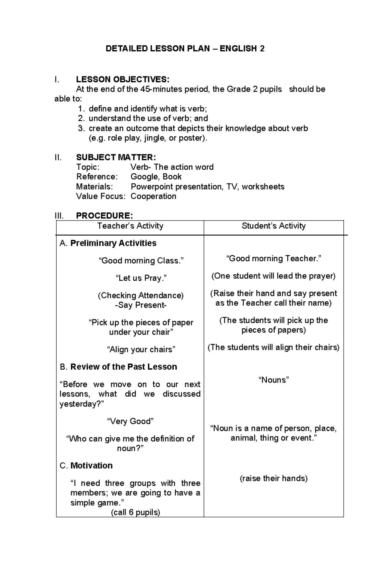 Detailed Lesson PLAN - okay - DETAILED LESSON PLAN – ENGLISH 2 I ...