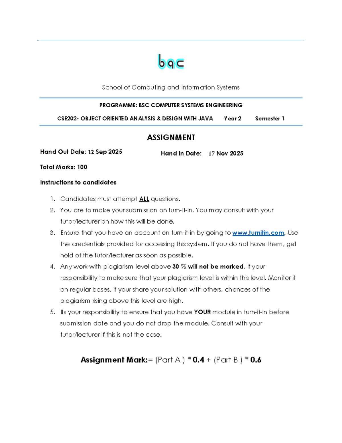 OOAD-Java Assignment 2025: Banking System Design & Implementation - Studocu