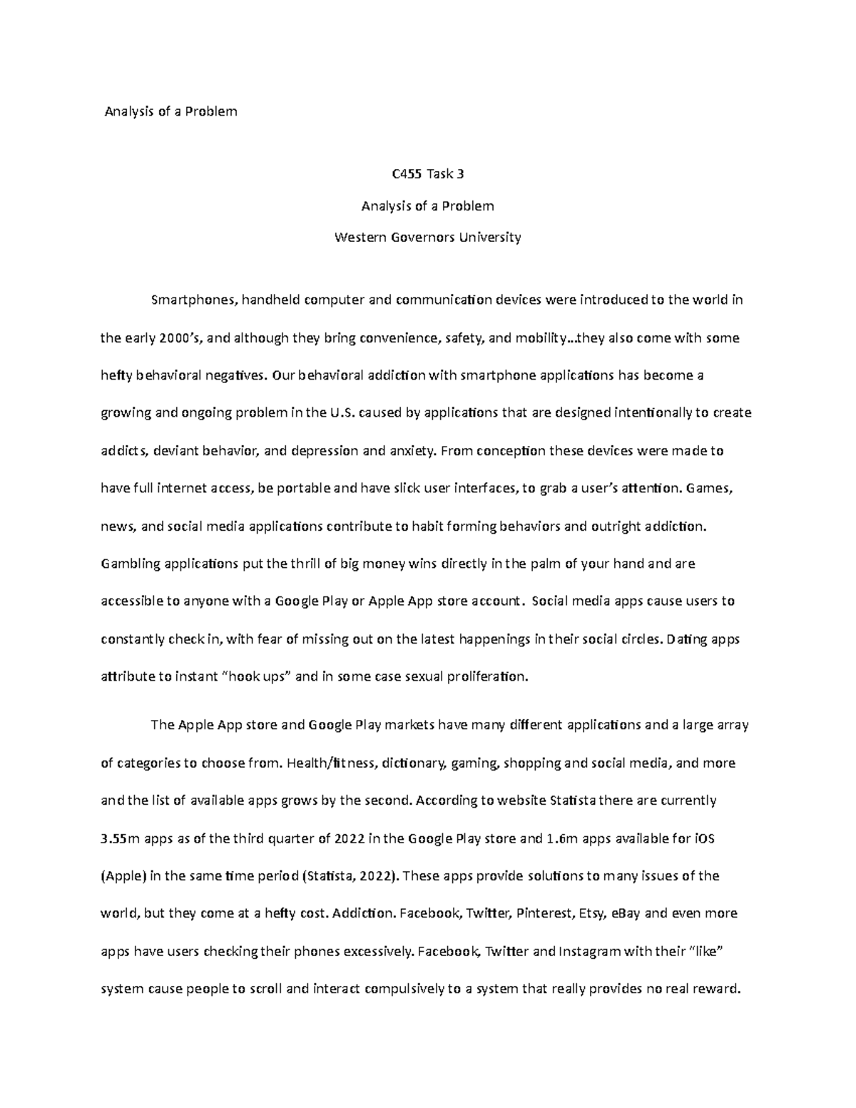 C455 Task3 - C455 Task 3 - Analysis of a Problem C455 Task 3 Analysis ...