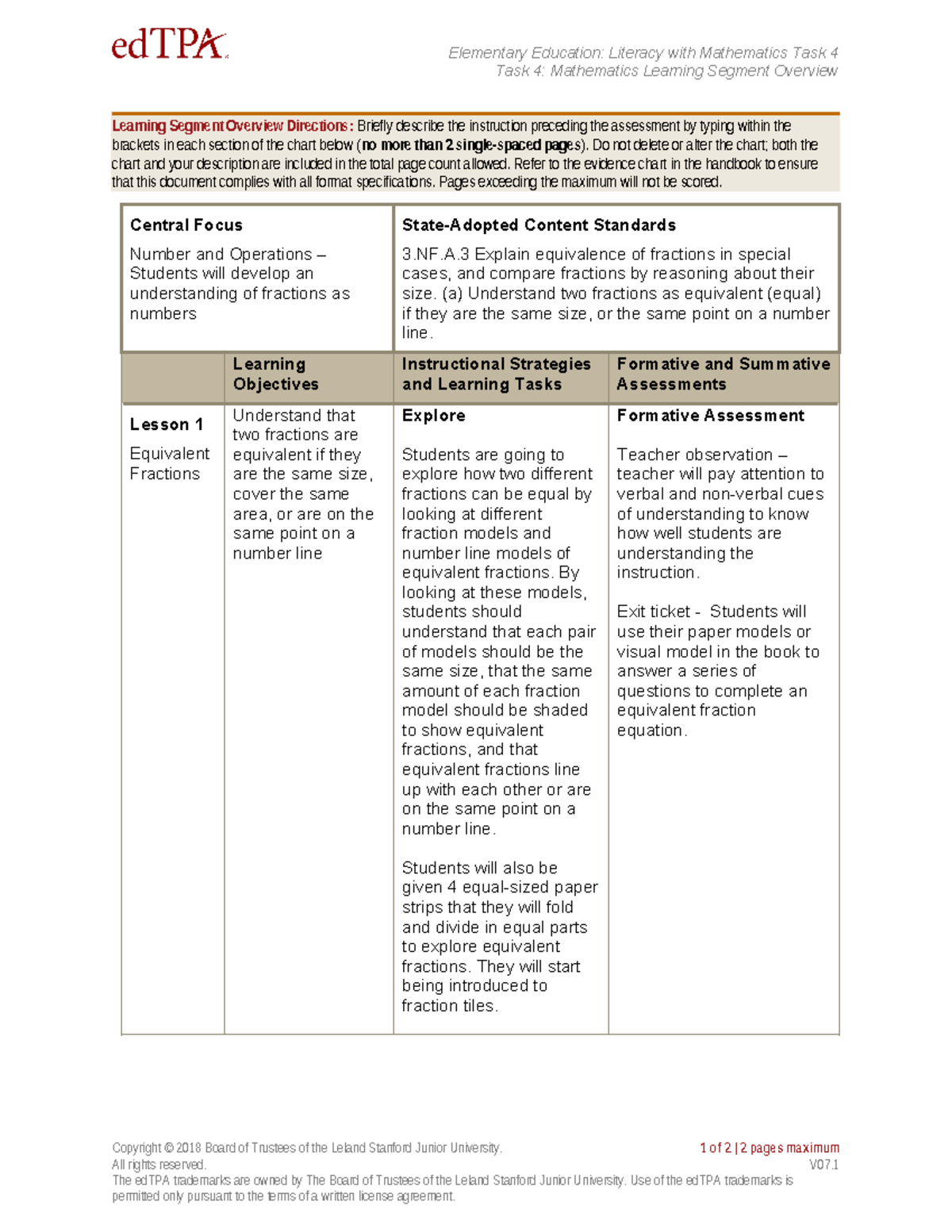 edTPA ELED Math Learning Segment Overview: Fractions Instruction - Studocu