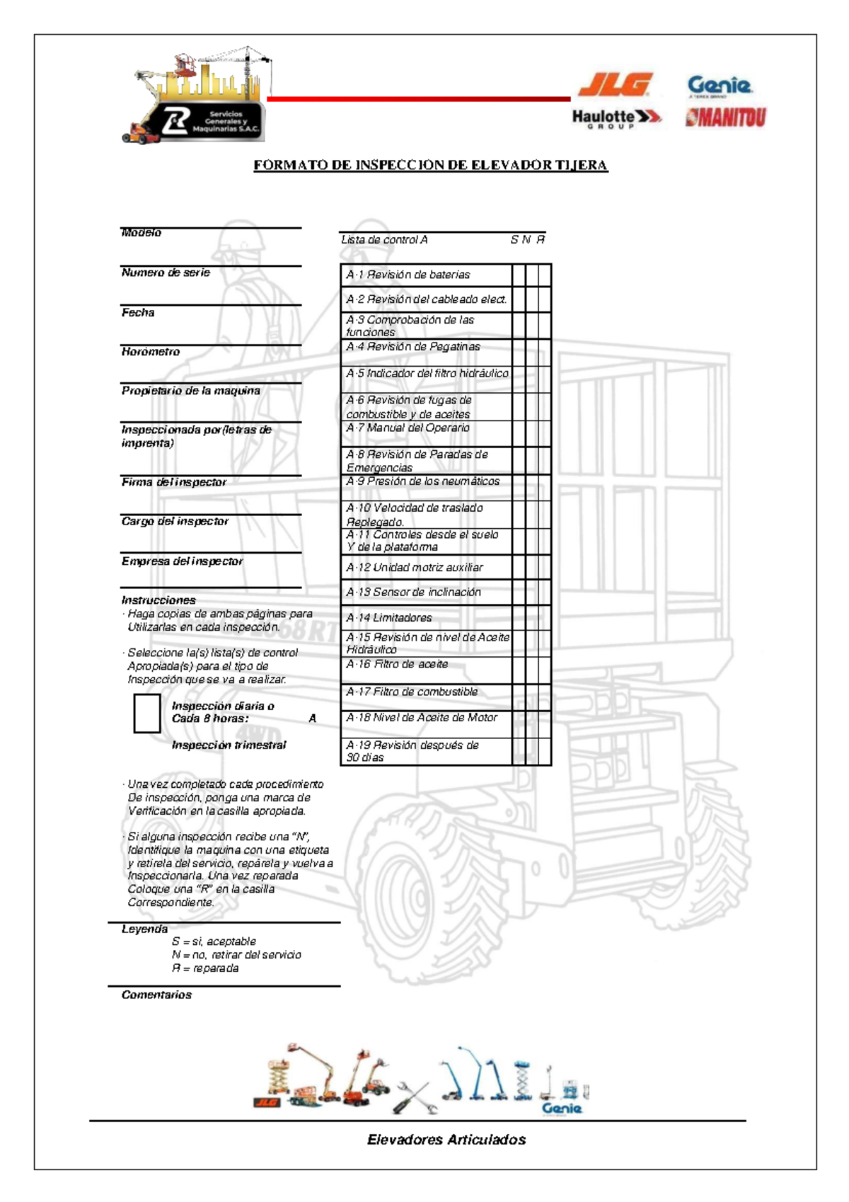 Lista de Control para Inspección de Elevadores Tijera Eléctricos R&L ...