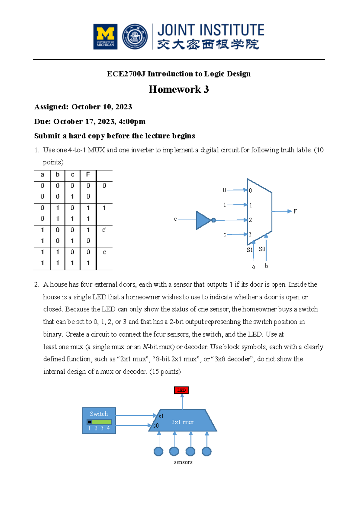 HW3 Solutions - ECE 270 - Fa23: Logic Design Circuit Problems - Studocu