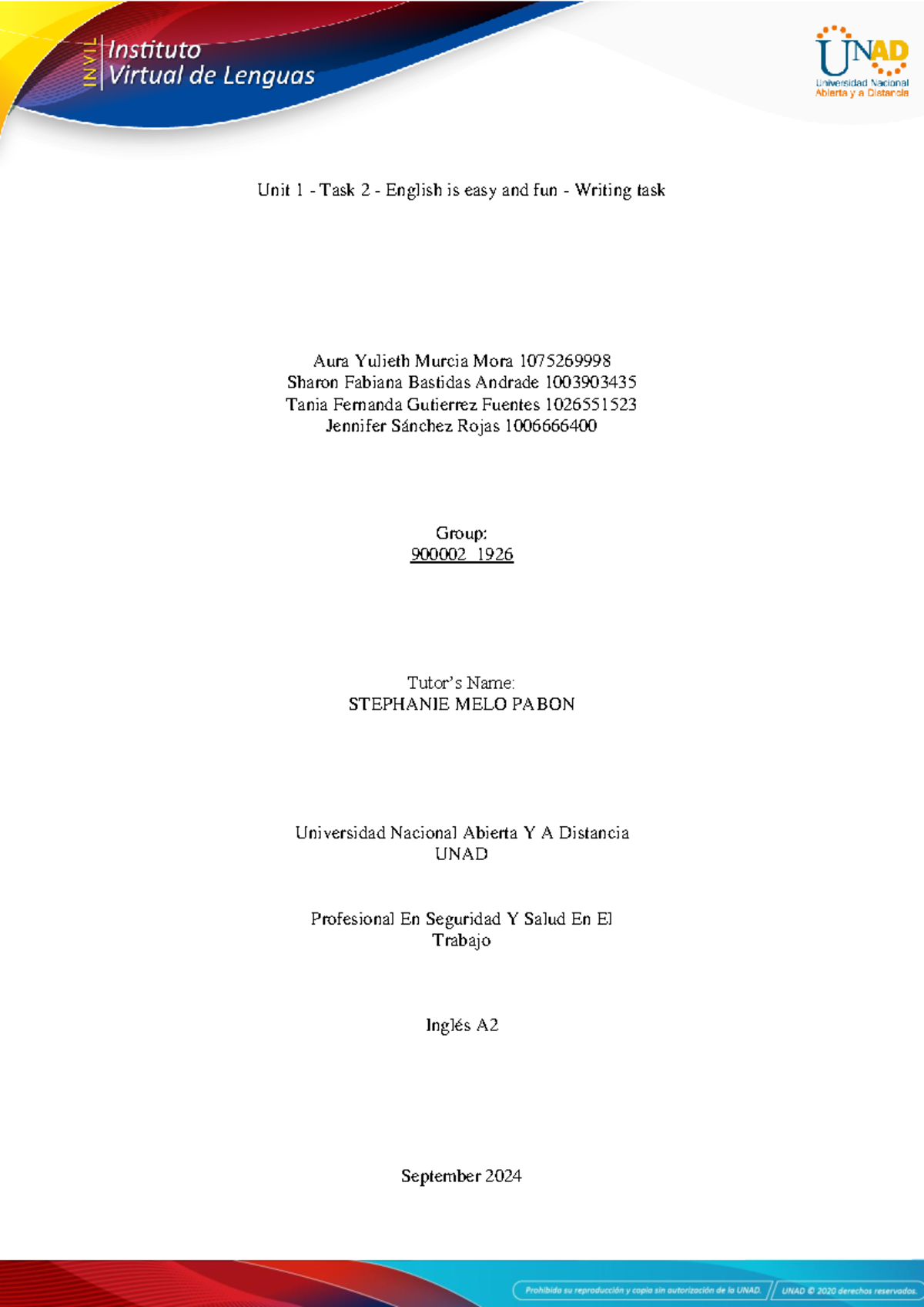 Unit 1 - Task 2 - English is easy and fun - Writing task - Share the ...