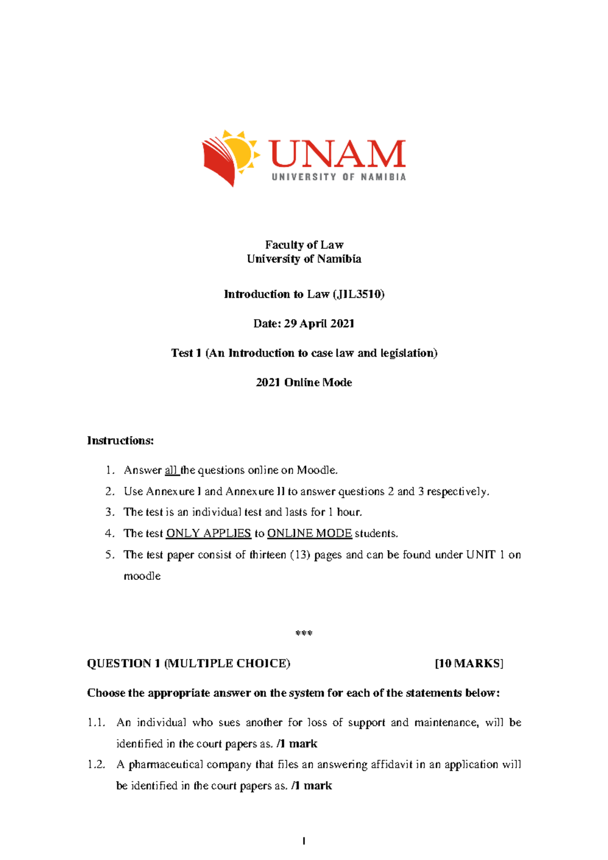 JIL3510: Introduction to Law FAQs and Test Questions Guide - Studocu