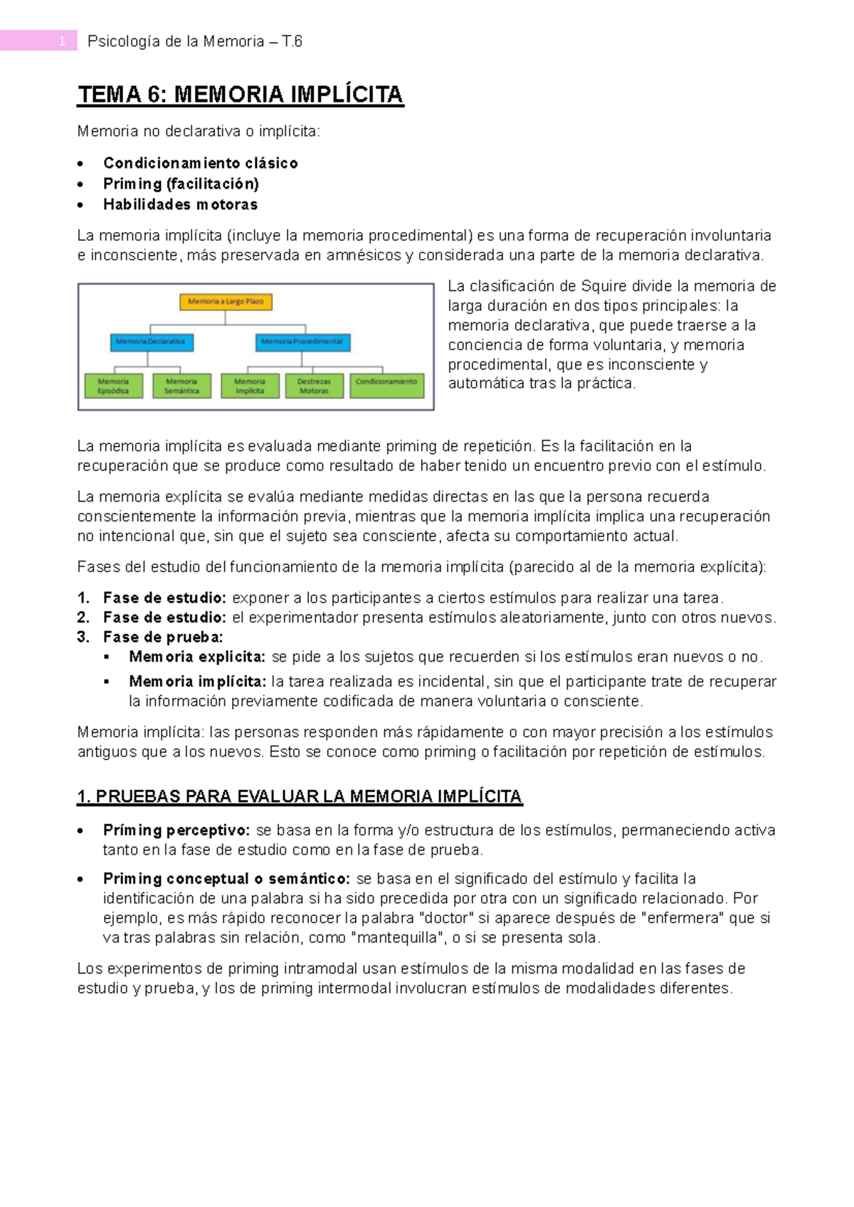 Tema 6: Memoria Implícita en Psicología - T.6 1 - Studocu