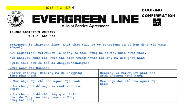 Booking Confirmation Guide for ABC Logistics (Evergreen Line) - Studocu