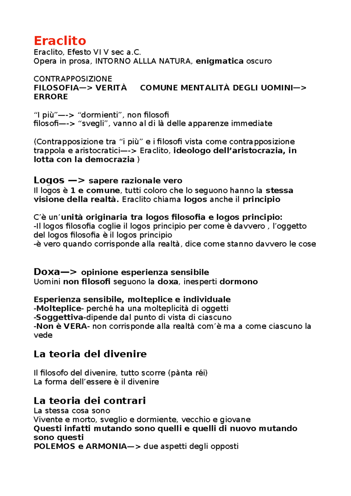 Filosofia interrogazione - Eraclito, Senofane, Parmenide, fisici ...
