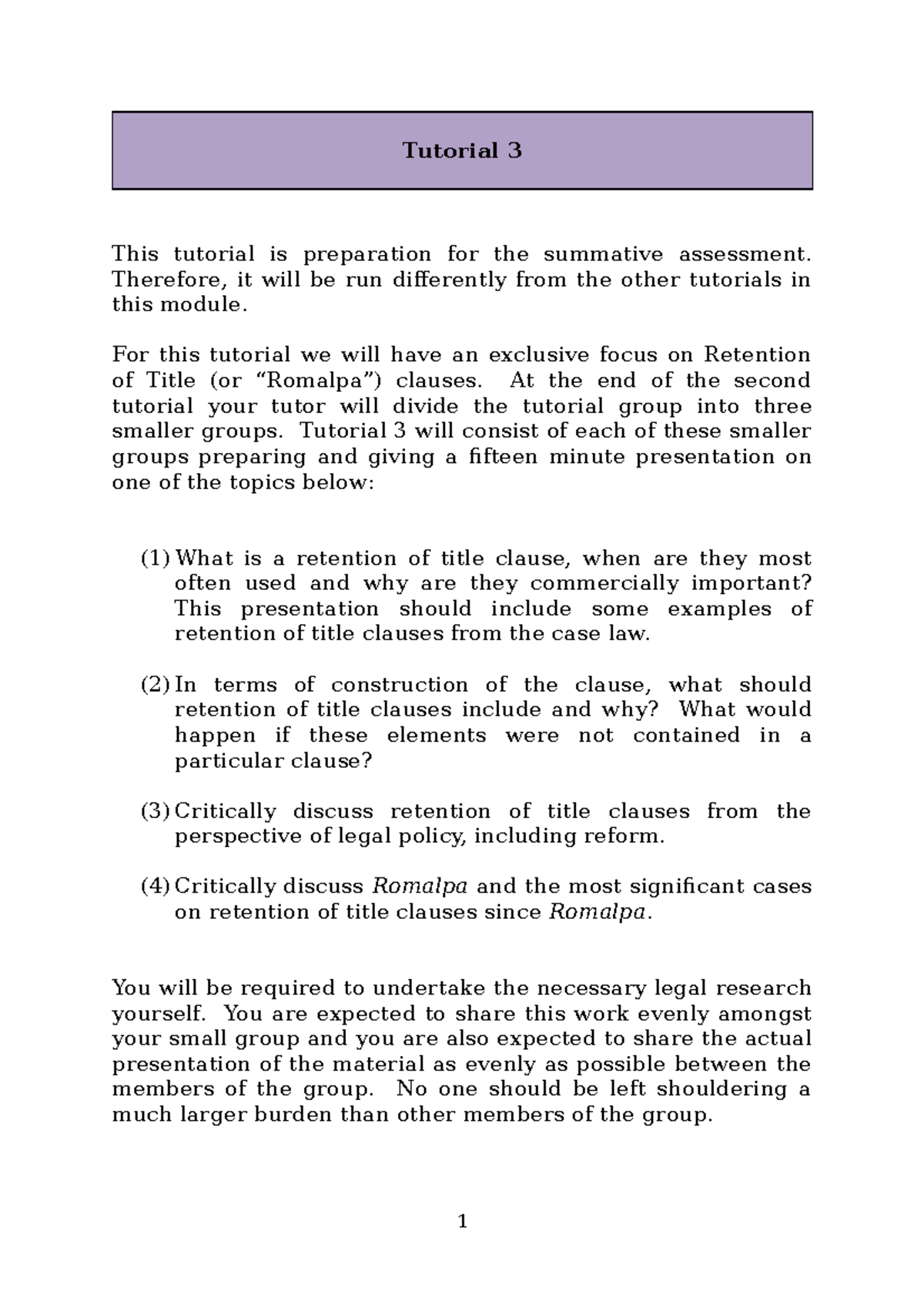 Commercial tutorial 3 handout 2022-23 - Tutorial 3 This tutorial is preparation for the ...