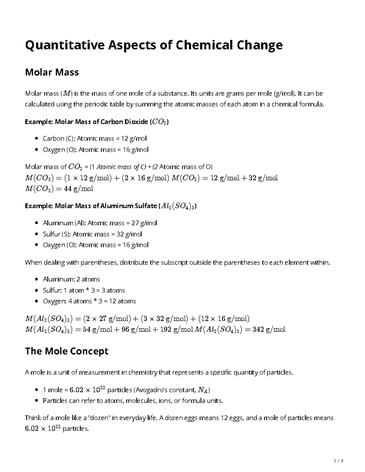 Quantitative Aspects of Chemical Change: Molar Mass & Stoichiometry ...