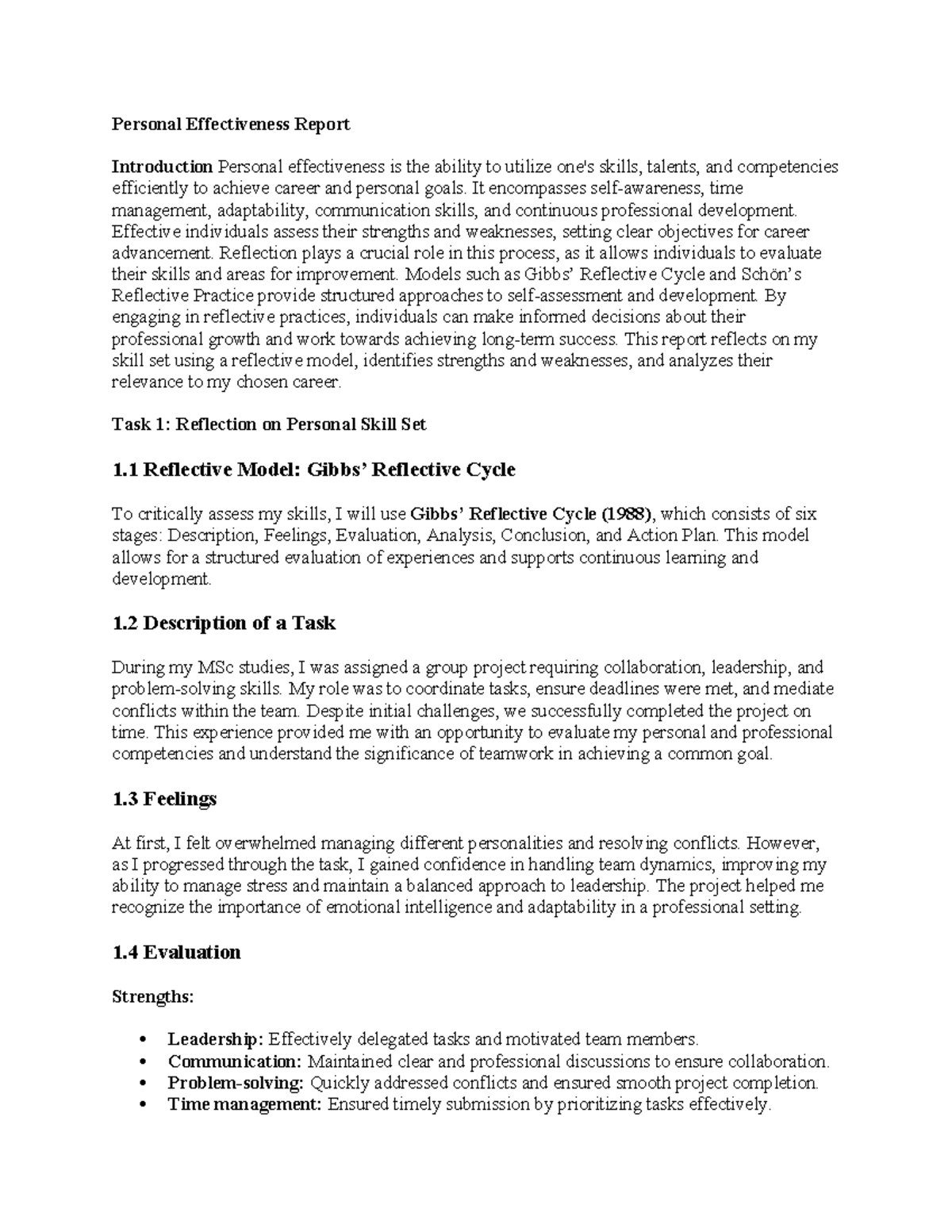 Personal Effectiveness Report: Reflective Analysis for Career Growth ...