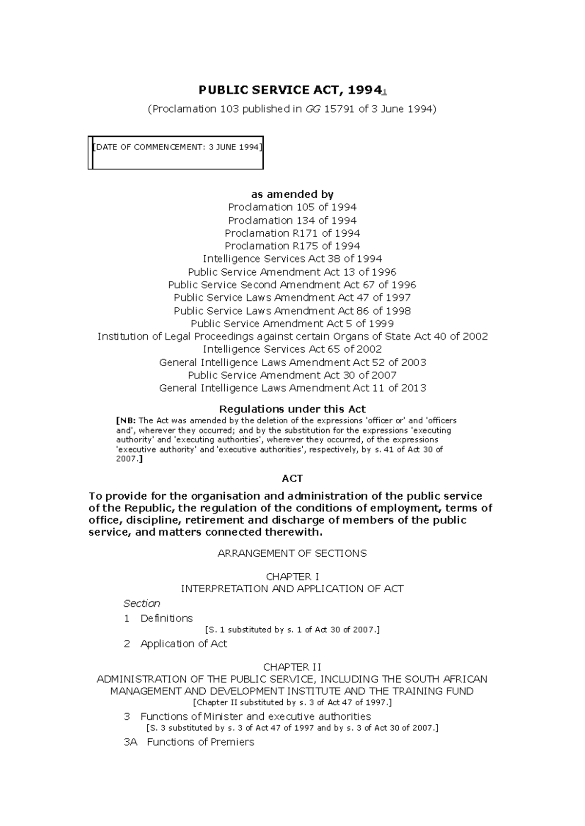Public Service Act (1994): Comprehensive Overview and Amendments - Studocu