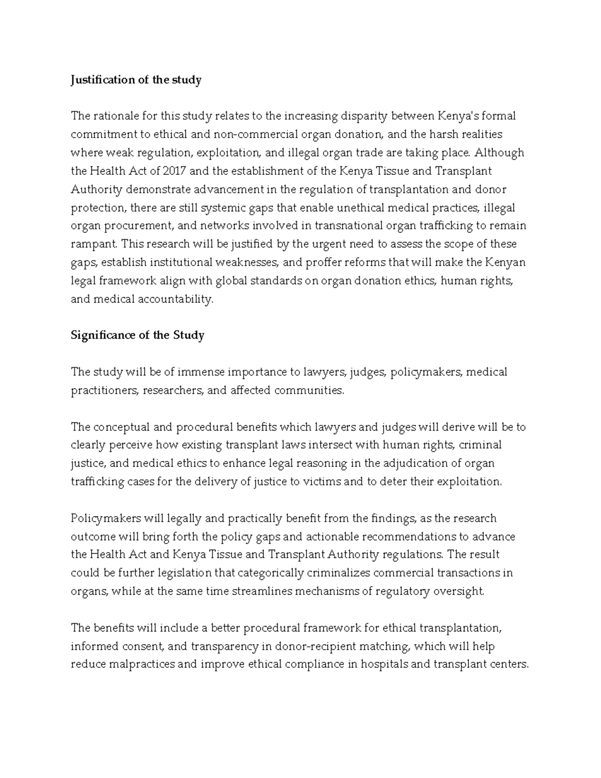 Justification of the Study: Addressing Ethical Gaps in Organ Donation ...