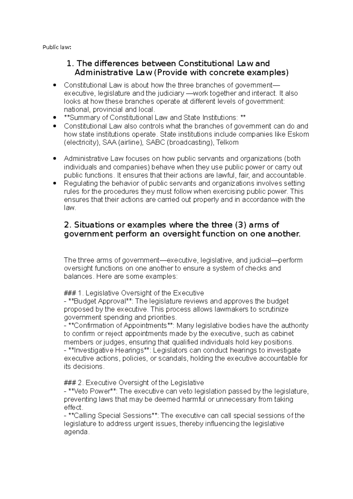 Public Law: Constitutional vs Administrative Law & Oversight Functions ...